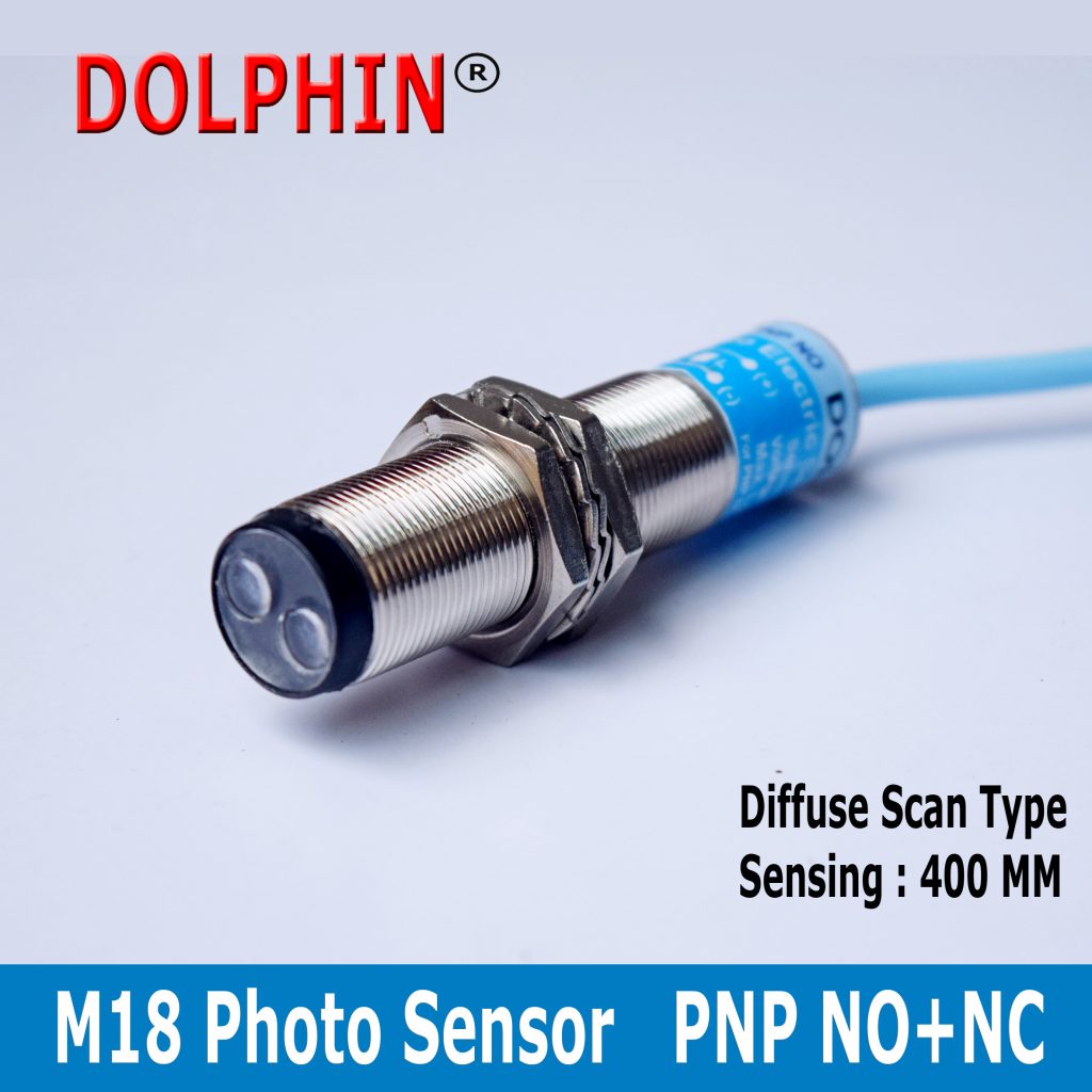 M18 Photo Sensor Diffuse Scan PNP NO+NC Sn: 400 mm Make DOLPHIN ...